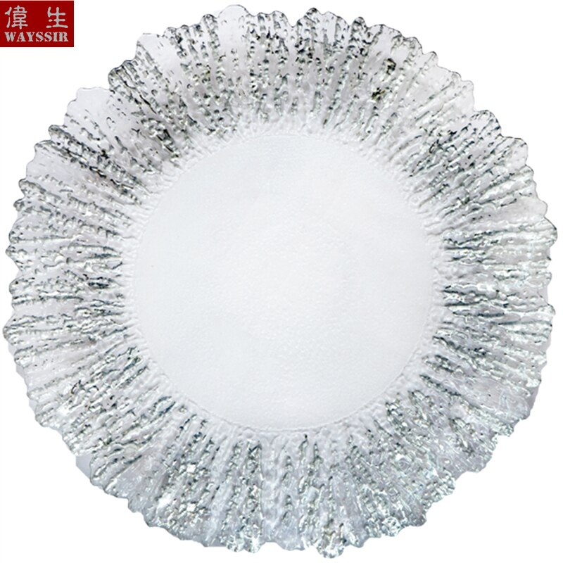 Dia34 cm Flower Shaped Silver Gold Rim Transparent... – Grandado