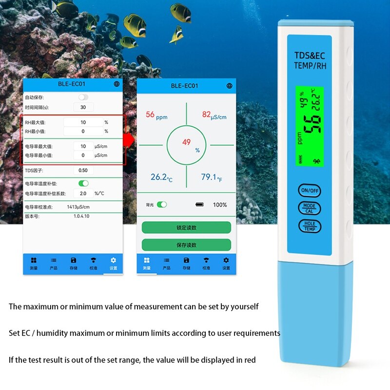 Multifunction Temp Humidity TDS EC Meter Bluetooth... – Vicedeal