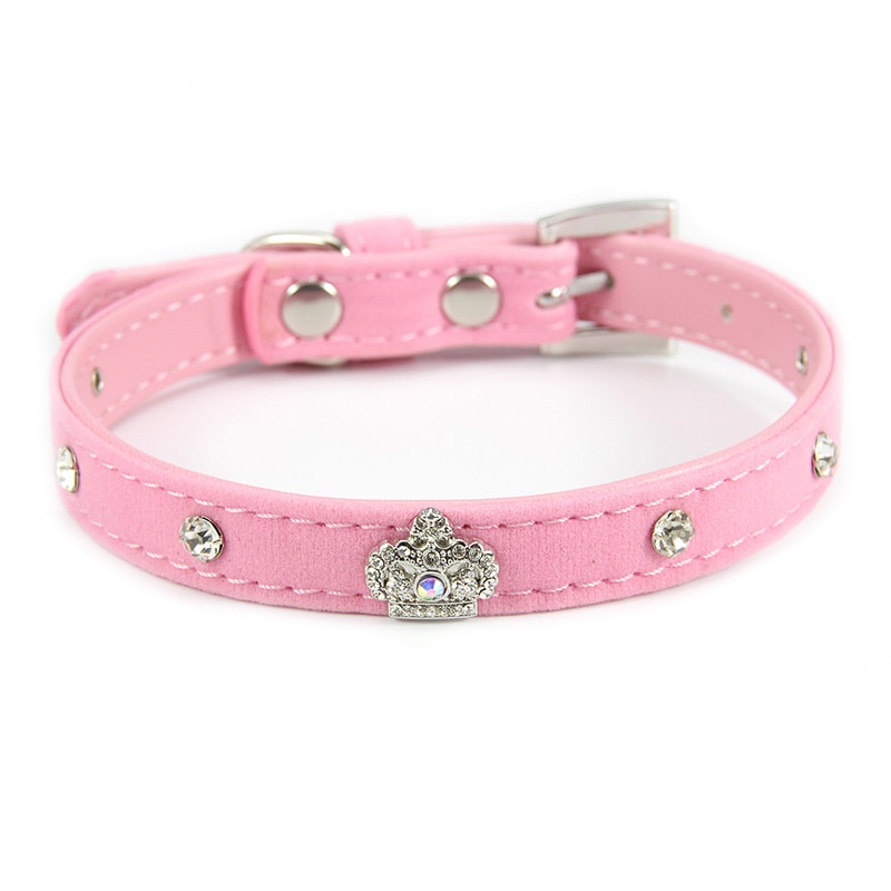 Pink Flocked Fabric Leather Pet Dog Collar Bling R... – Grandado