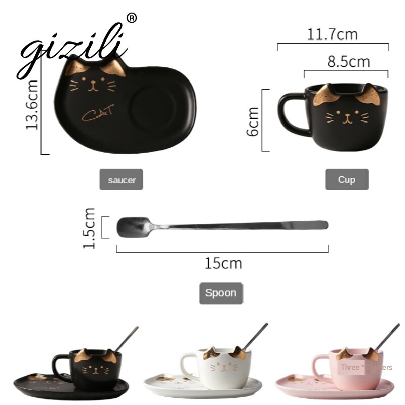 200ML Cartoon Ceramics Cat Mug Set With Saucers Sp... – Vicedeal