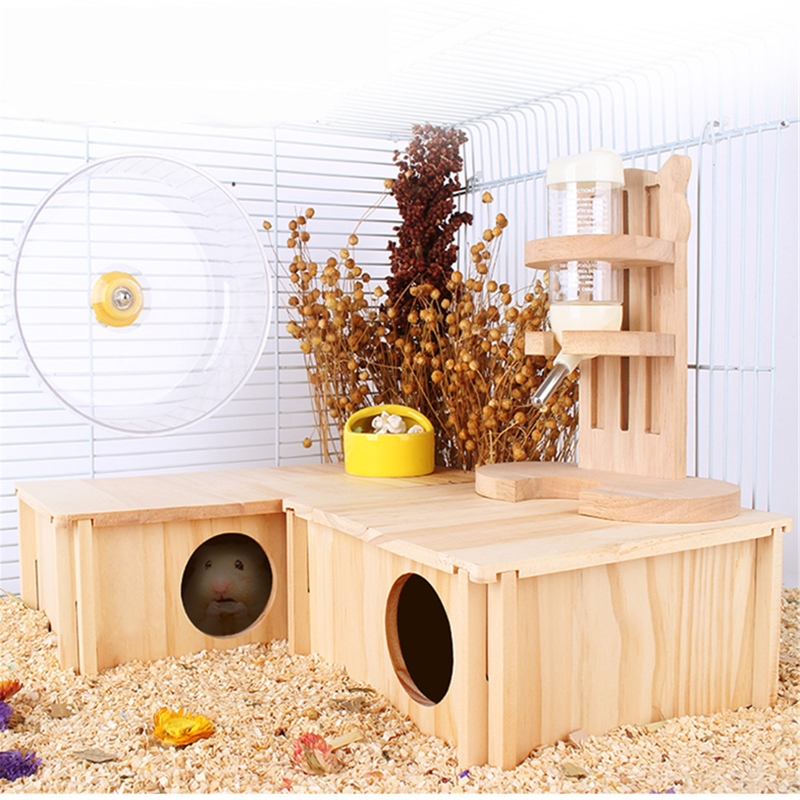Hamster Wood House Hideout with 2 Chambers Pet Woo... – Grandado