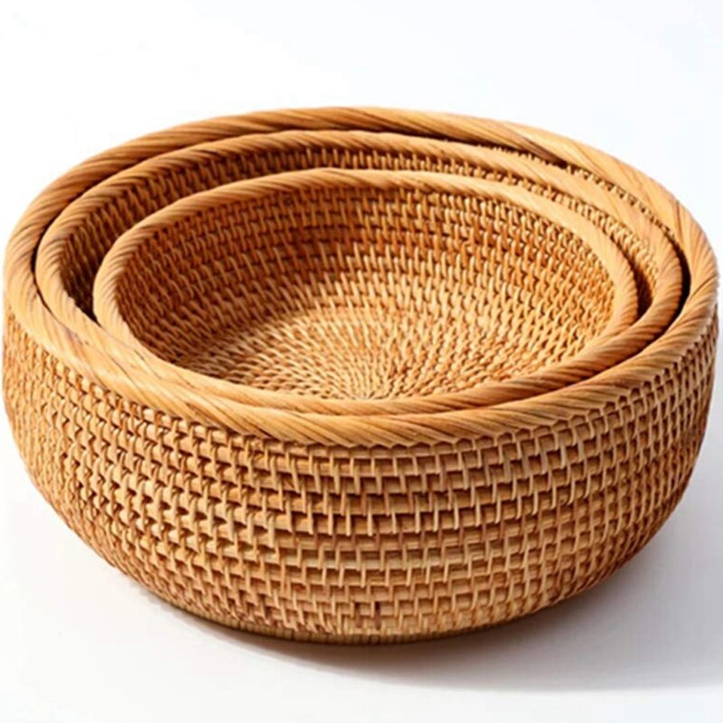 Hadewoven Round Rattan Fruit Basket Wicker Food Tr... – Grandado