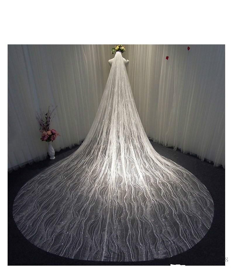 Echte Foto Ivoor Sluier Bling Bling Lace Shining L... – Grandado