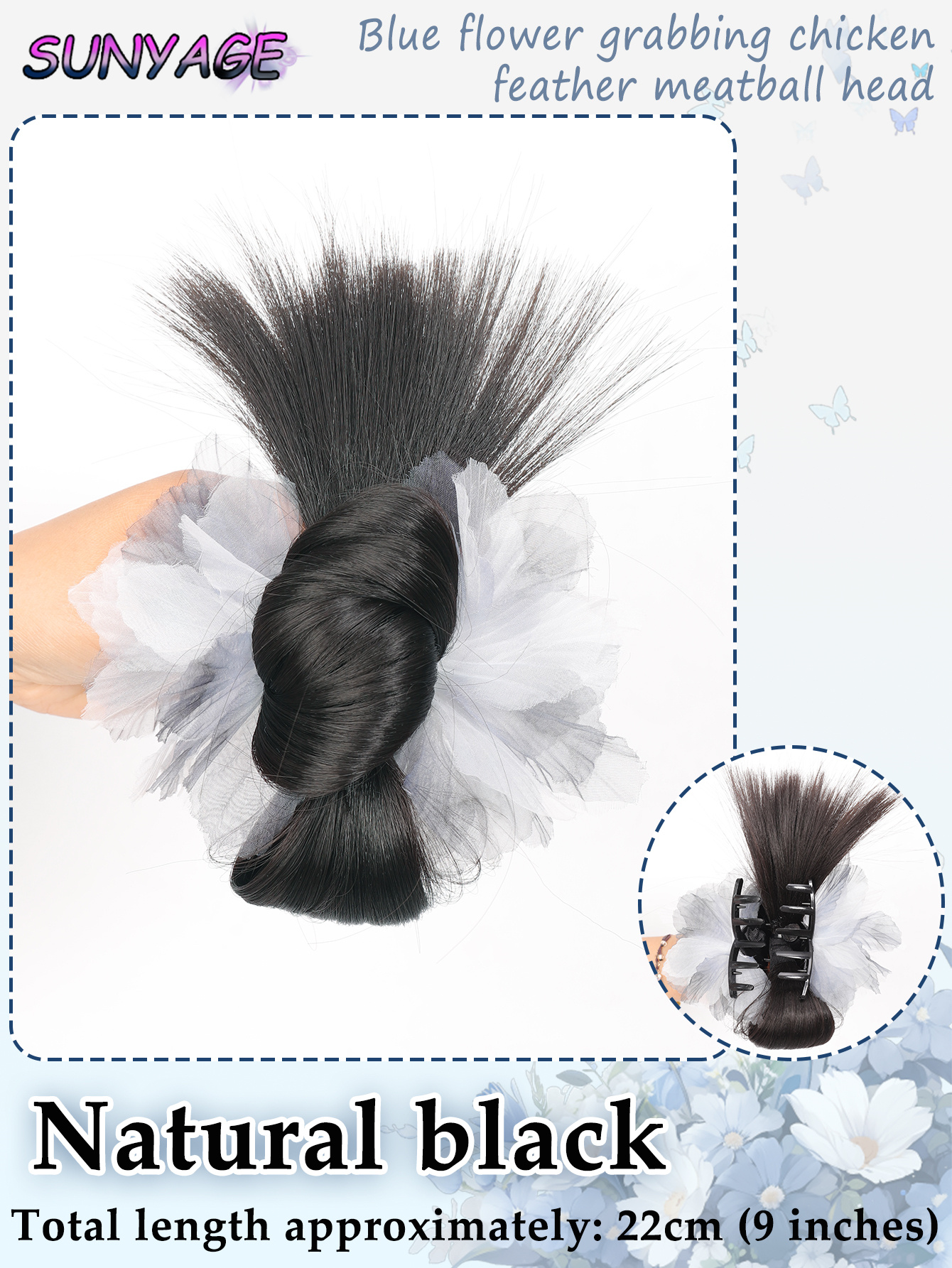 Synthetic black blue flower chicken hair bun wig f... – Grandado