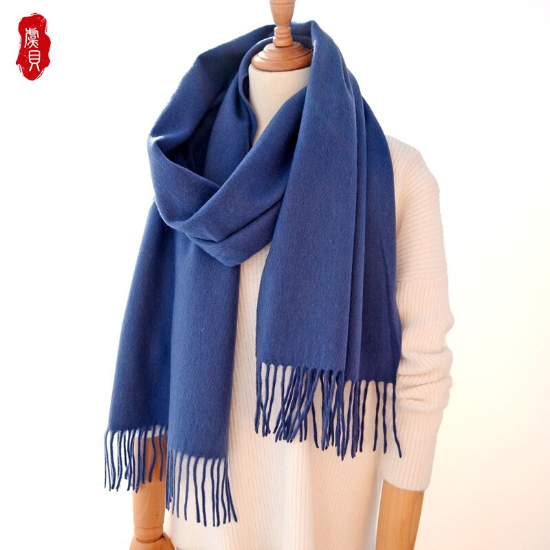 Lake blue wool scarf women winter warm cashmere ta... – Vicedeal
