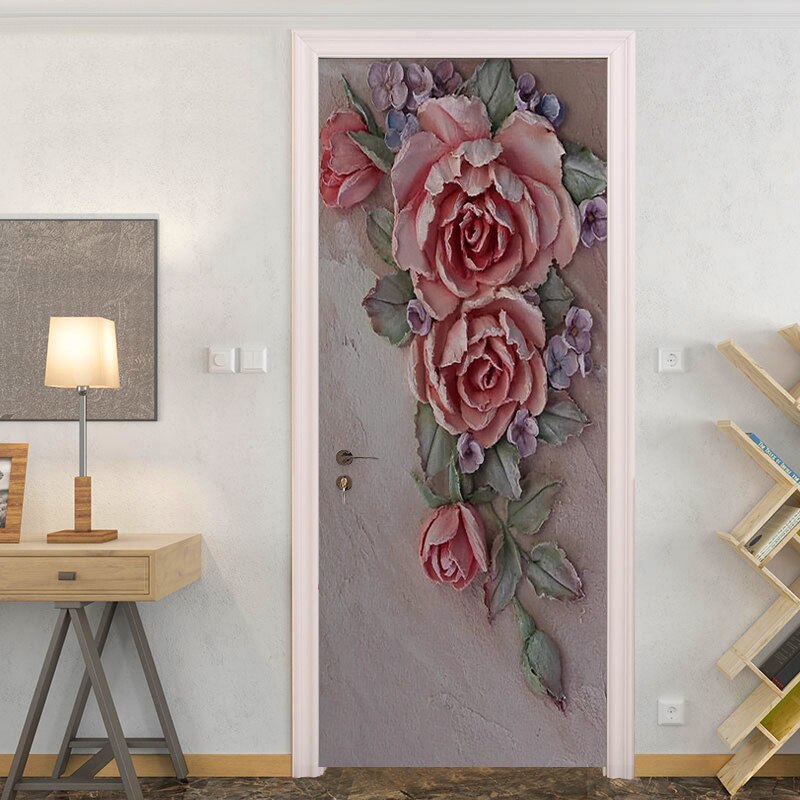 European Style 3D Embossed Rose Flowers Door Stick... – Grandado