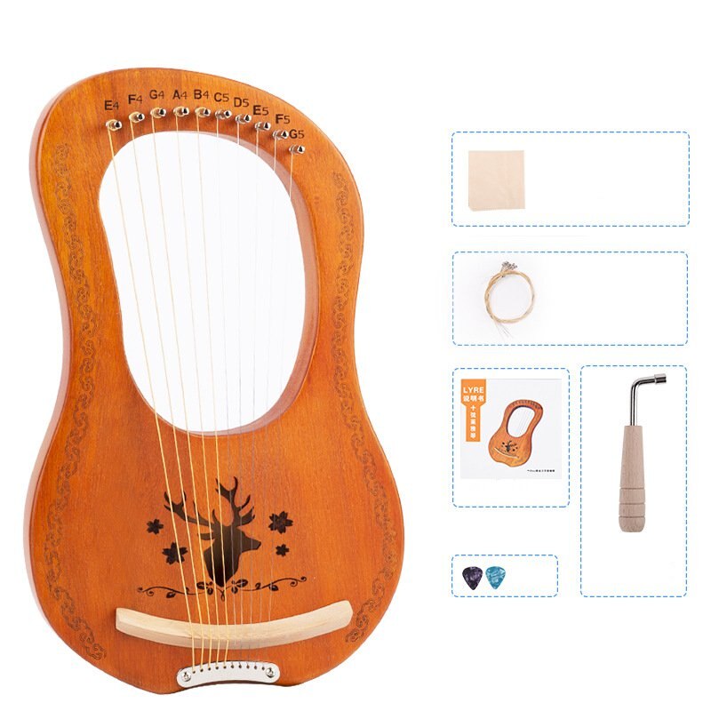 10 String Lyre Harp Vintage Reindeer Pattern Mahog... – Grandado