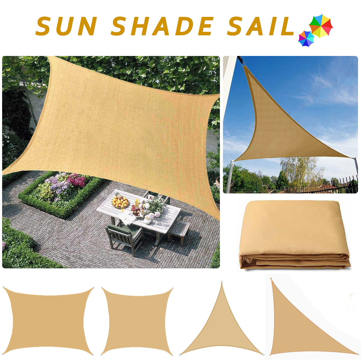 Sand Color All size Waterproof Sun Shade Sail Squa... – Grandado