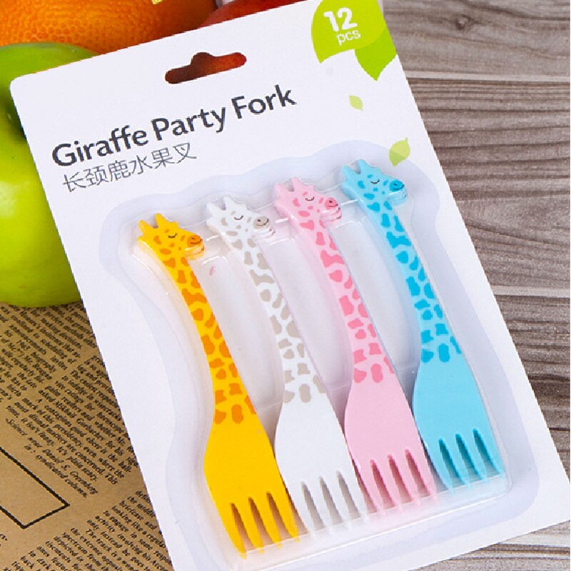 12 Stks/set Cartoon Giraffe Vorm Fruit Vork Mini K... – Vicedeal