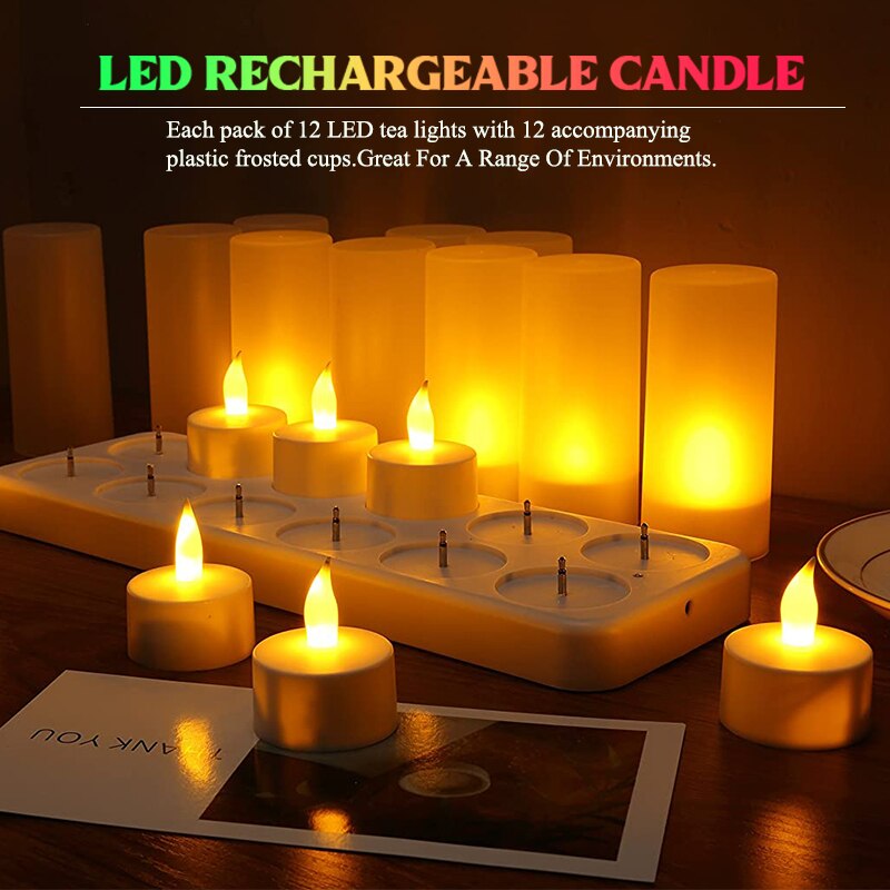 12 stk ledet telys oppladbare led stearinlys nattl... – Vicedeal