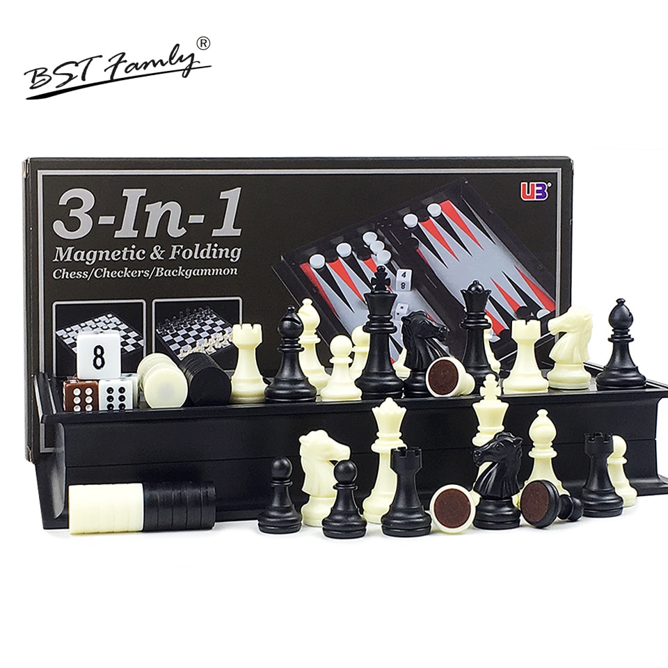 Skak og brikker og backgammon 3 in 1 plastik skak ... – Grandado