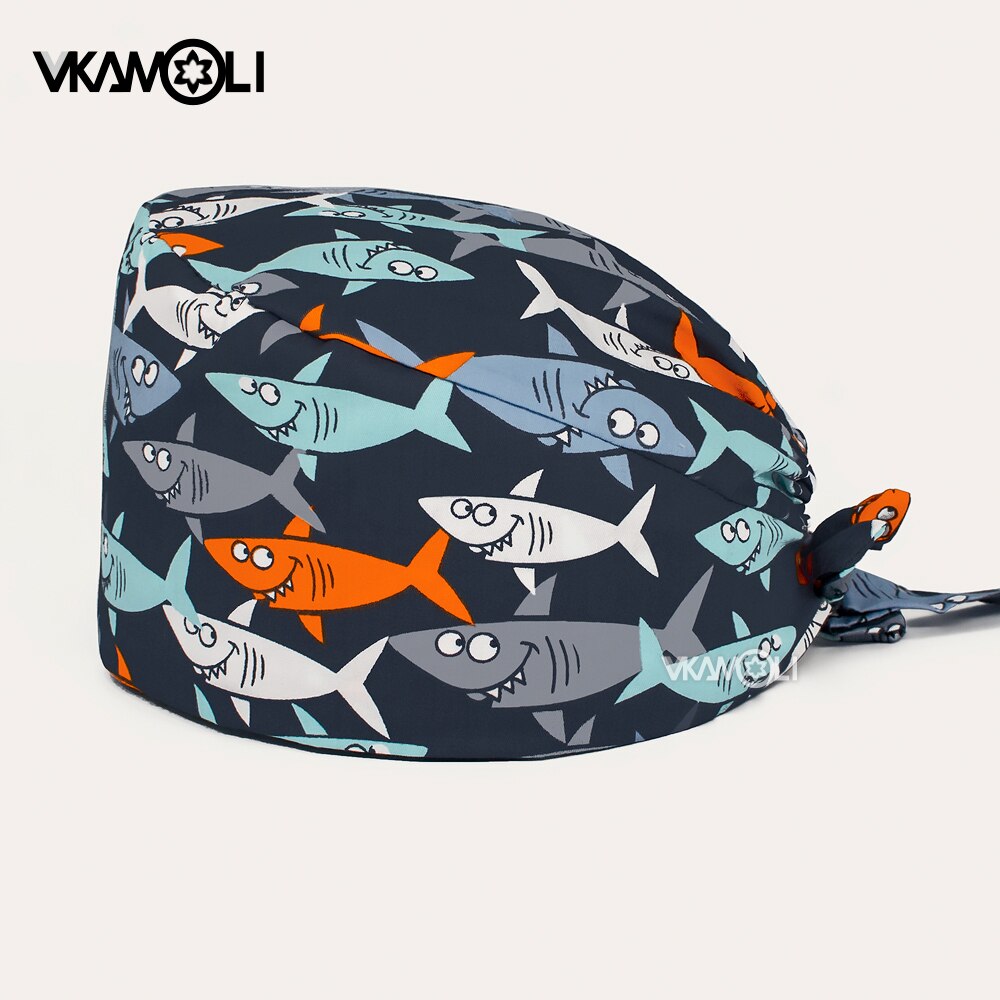 woman and men scrubs hat Cartoon ocean fish patter... – Vicedeal