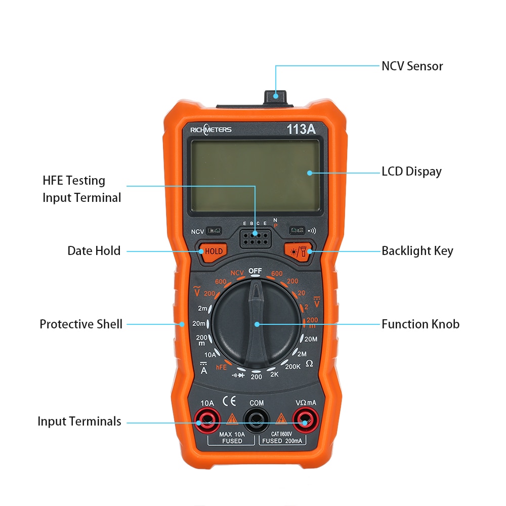 RM113D NCV Digital Multimeter 2000 Zählt HFE AC/DC... – Vicedeal