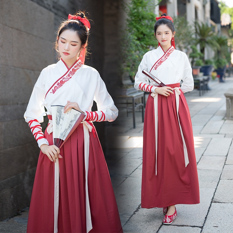 Hanfu Women Men Red Embroidery Dance Costumes Chin... – Grandado