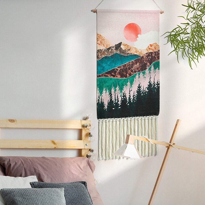 Chic Sunset Mountain Tassel Tapestry Nature Landsc... – Grandado