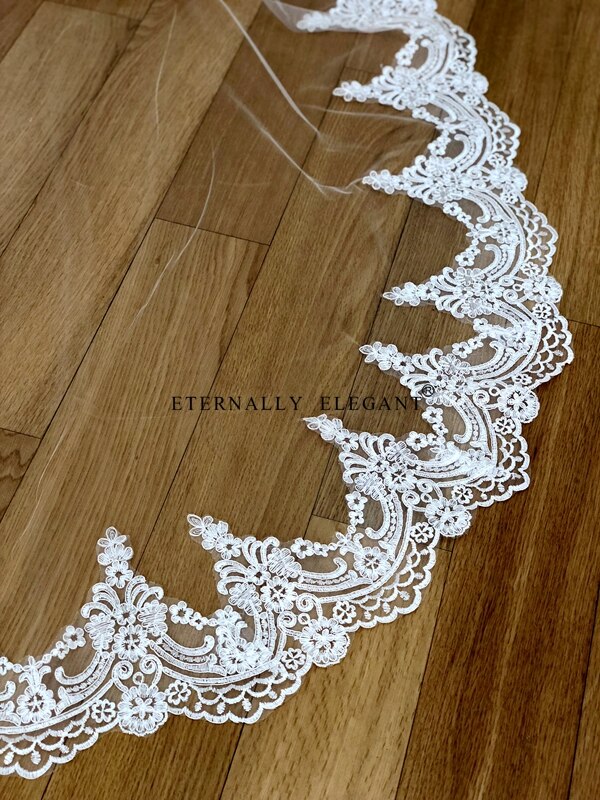 3M White/Ivory Beautiful Cathedral Length Lace Edg... – Vicedeal