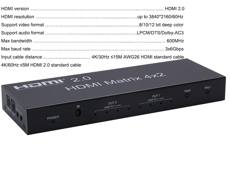 Matriz hdmi 2.0 4x2 4k, matriz hdmi 4x2 com áudio ... – Grandado