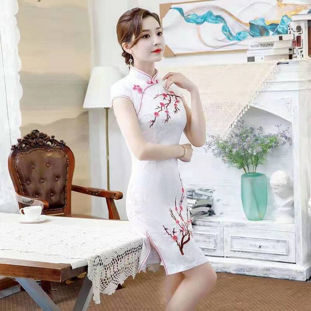 Robe Chinoise Femme Red White Chi Pao Daily Short ... – Grandado