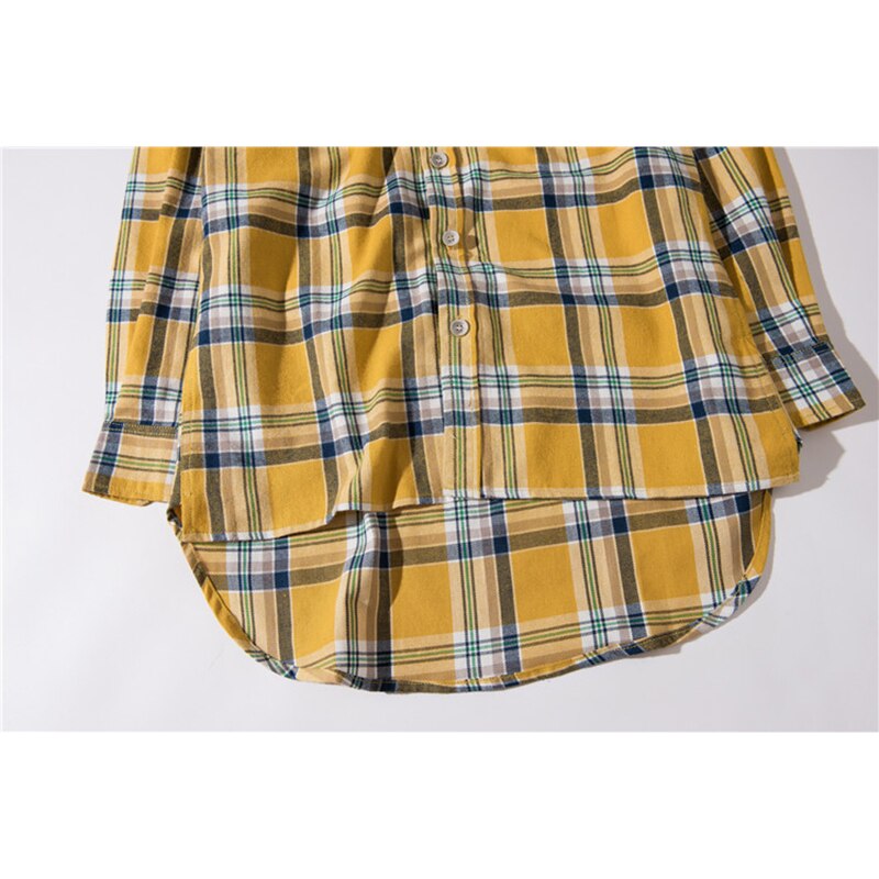Streetwear gul plaid langærmede skjorter tidevand ... – Grandado