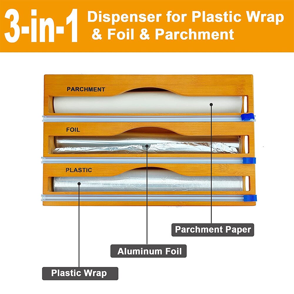Plastic Wrap Dispenser with Cutter Bamboo Wood Sar... – Grandado