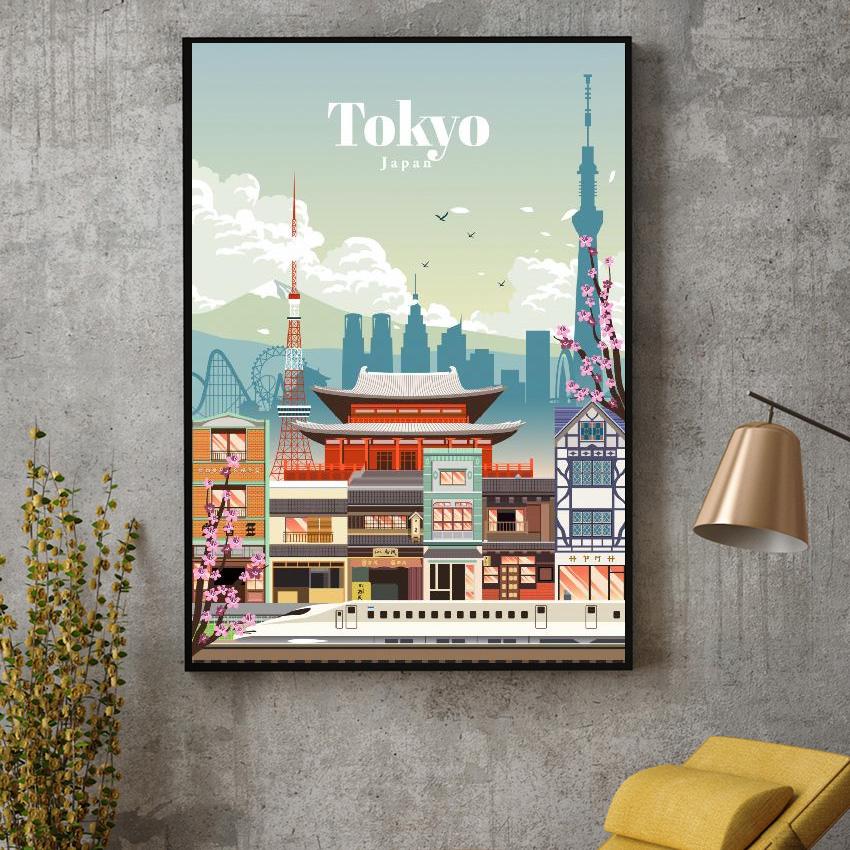 Visiting Tokyo Canvas Travel Poster Prints Home Wa... – Vicedeal