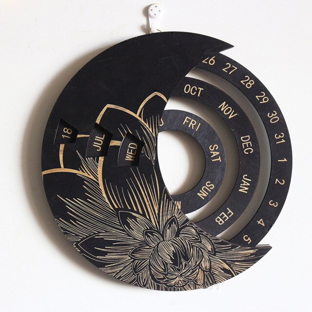 Wooden Hanging Perpetual Calendar Rotatable Circul... – Vicedeal