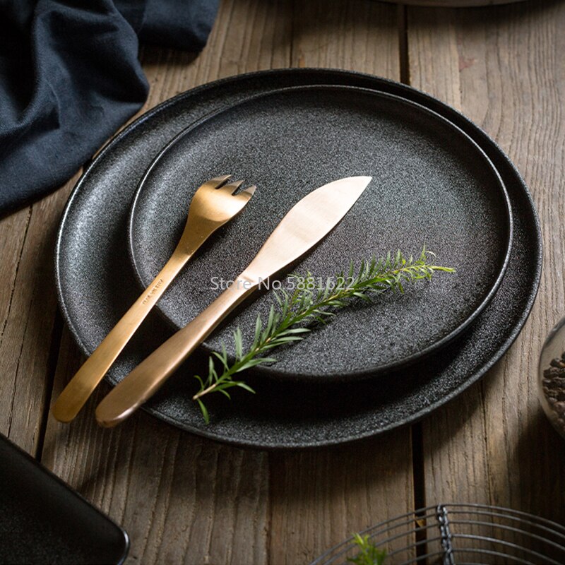 RHE European Steak Western Plate Black Pizza round... – Vicedeal