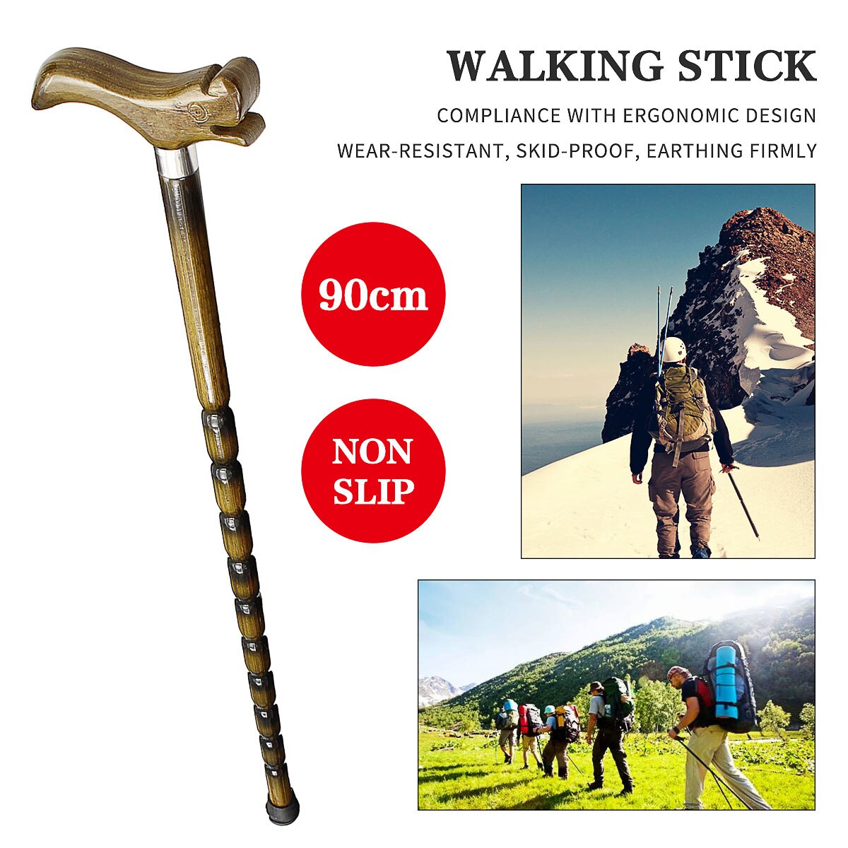90cm Wooden Walking Stick Wood Cane Pole Carved Va... – Grandado