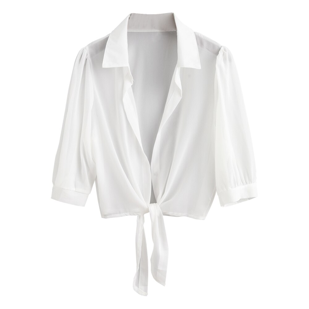 Zaful Tie Hem Semi Sheer Crop Cover Up Top White B... – Vicedeal