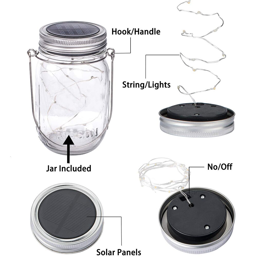 Solar Powered10 LED Mason Jar Lantern lights for P... – Grandado