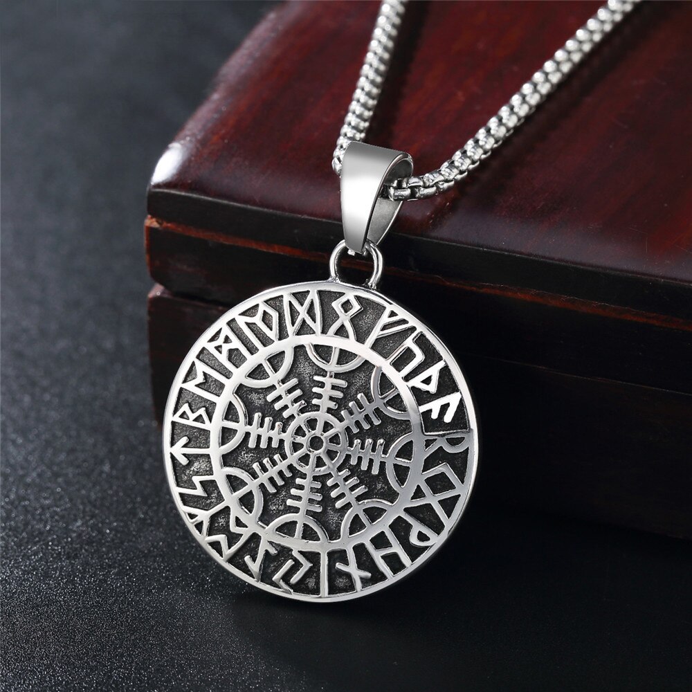 Vintage Hollow Viking Vegvisir Compass Necklace Pe... – Grandado