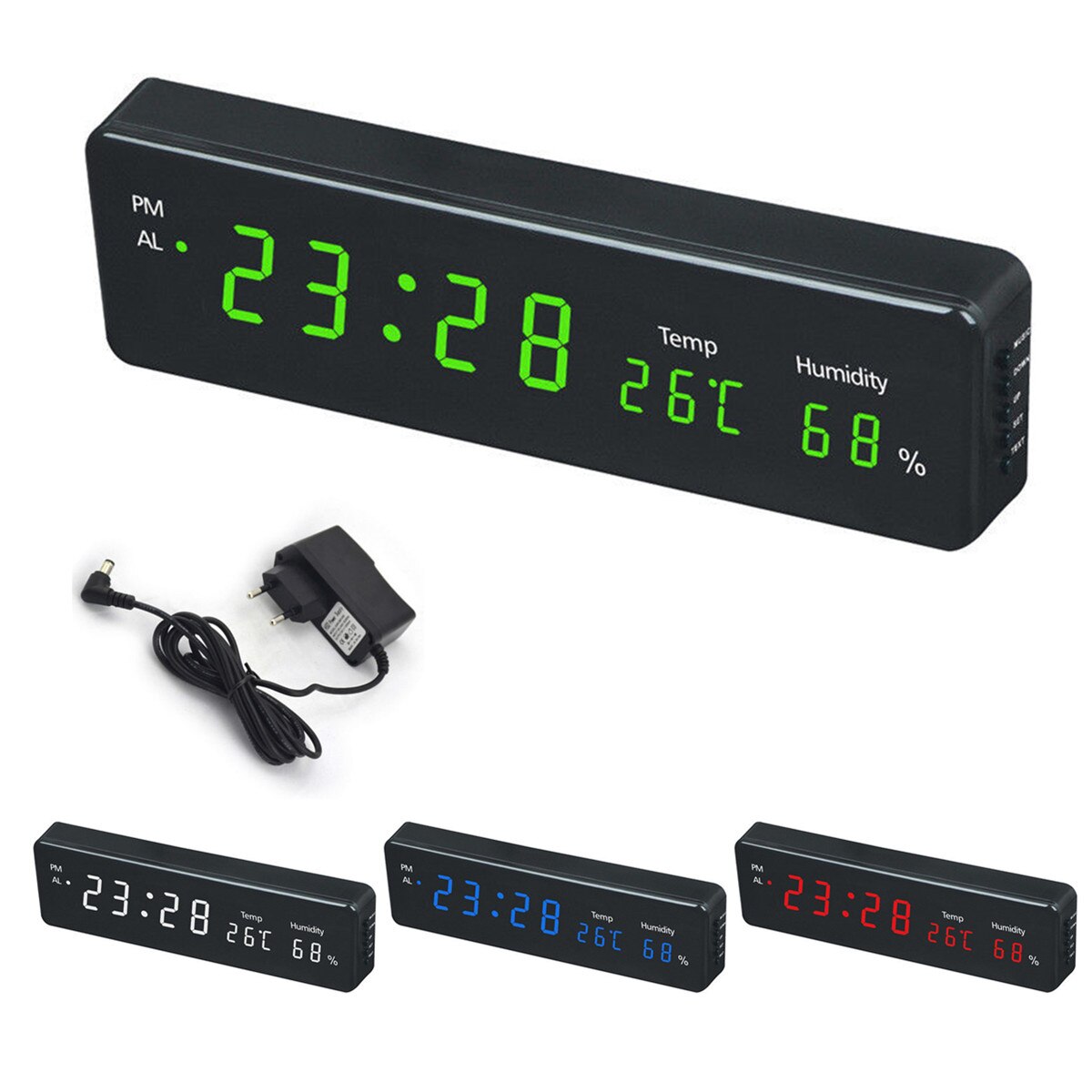 LED Time Calendar Temperature Desk Table Clocks EU... – Grandado
