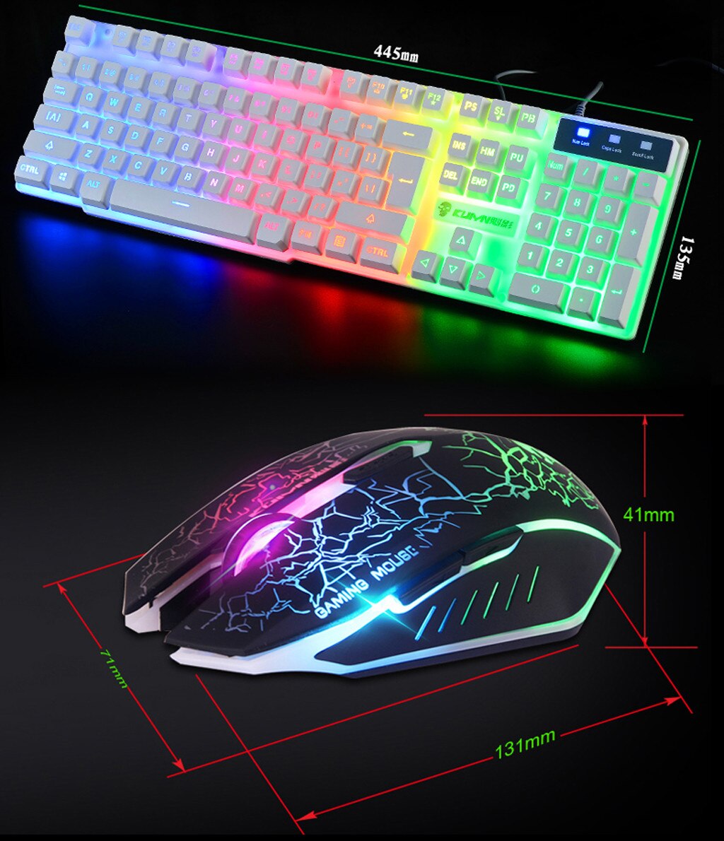 USB Wired Gaming Keyboard Mouse Set PC Rainbow Col... – Grandado