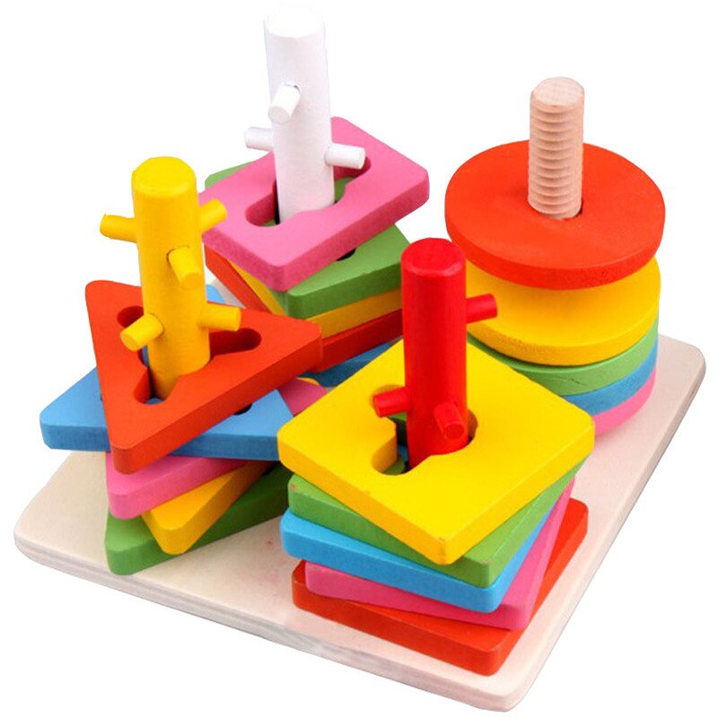 Wooden Toys Color Shaped Sorting Stacking Block To... – Grandado