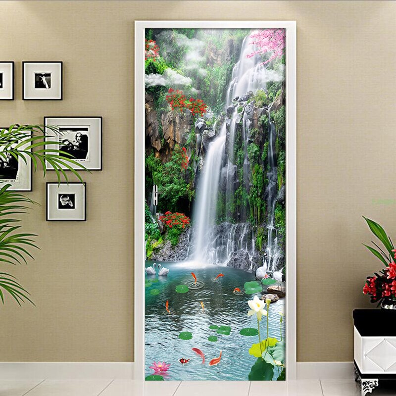 Waterfall Flower Landscape 3D Door Sticker Nature ... – Grandado