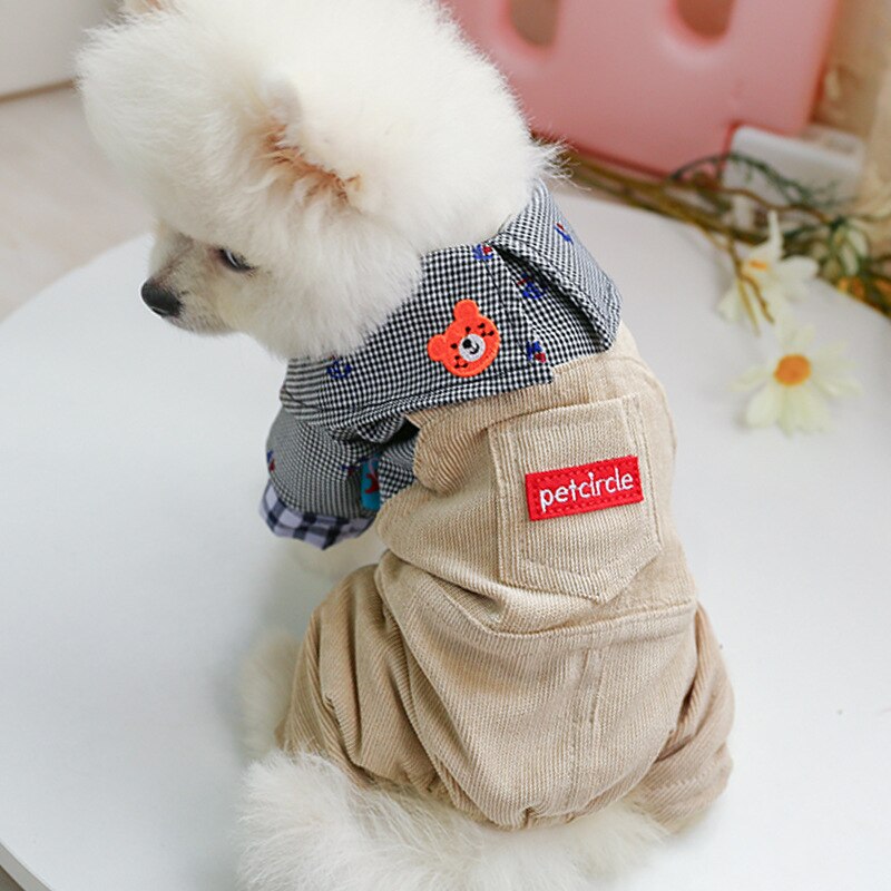 Plaid Collar Pet Dog Clothes for Autumn Four Legs ... – Grandado