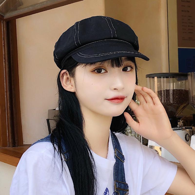 COKK Octagonal Hat Women British Retro Thin Black ... – Grandado