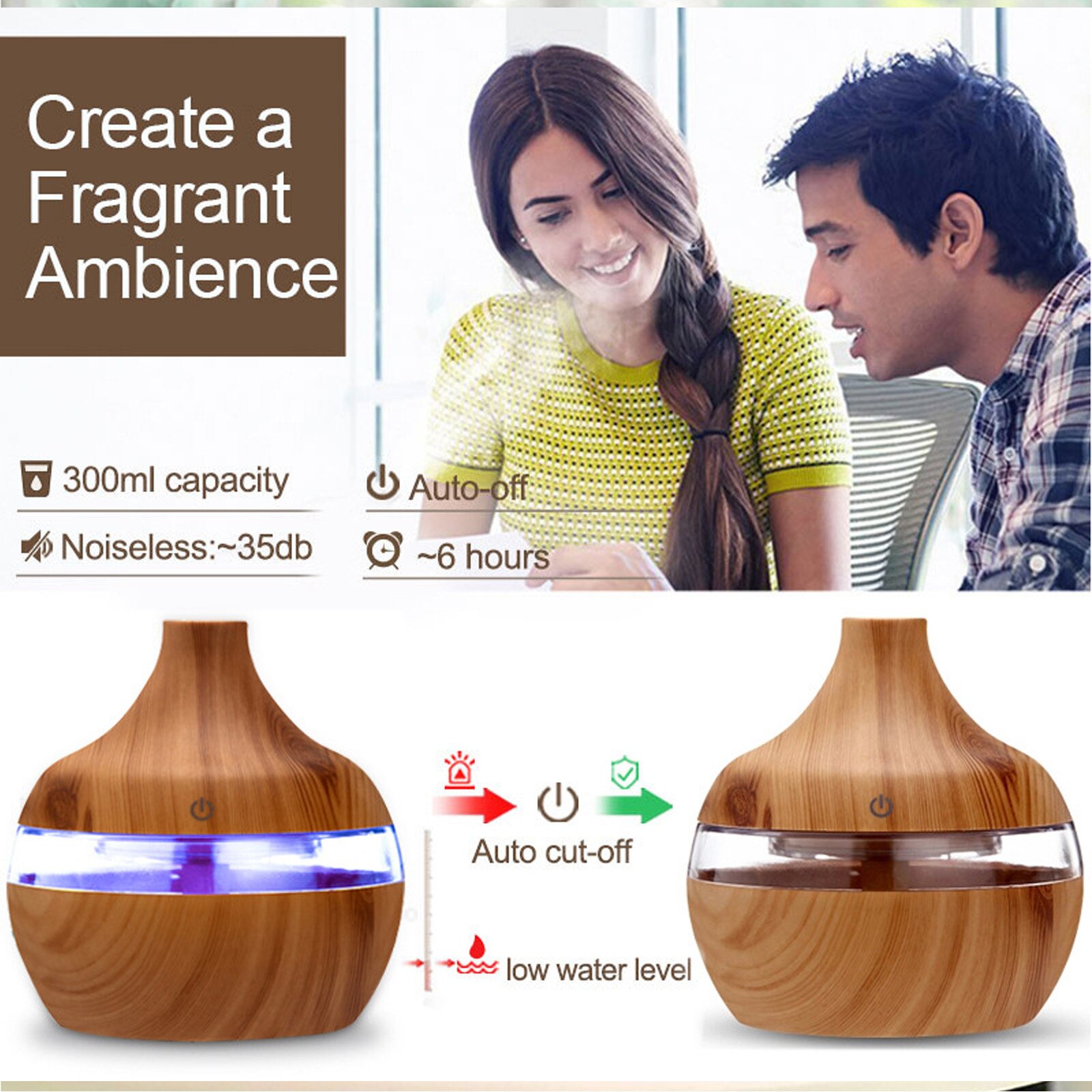 300ml Air Aroma Essential Oil Diffuser Led Aroma A... – Grandado