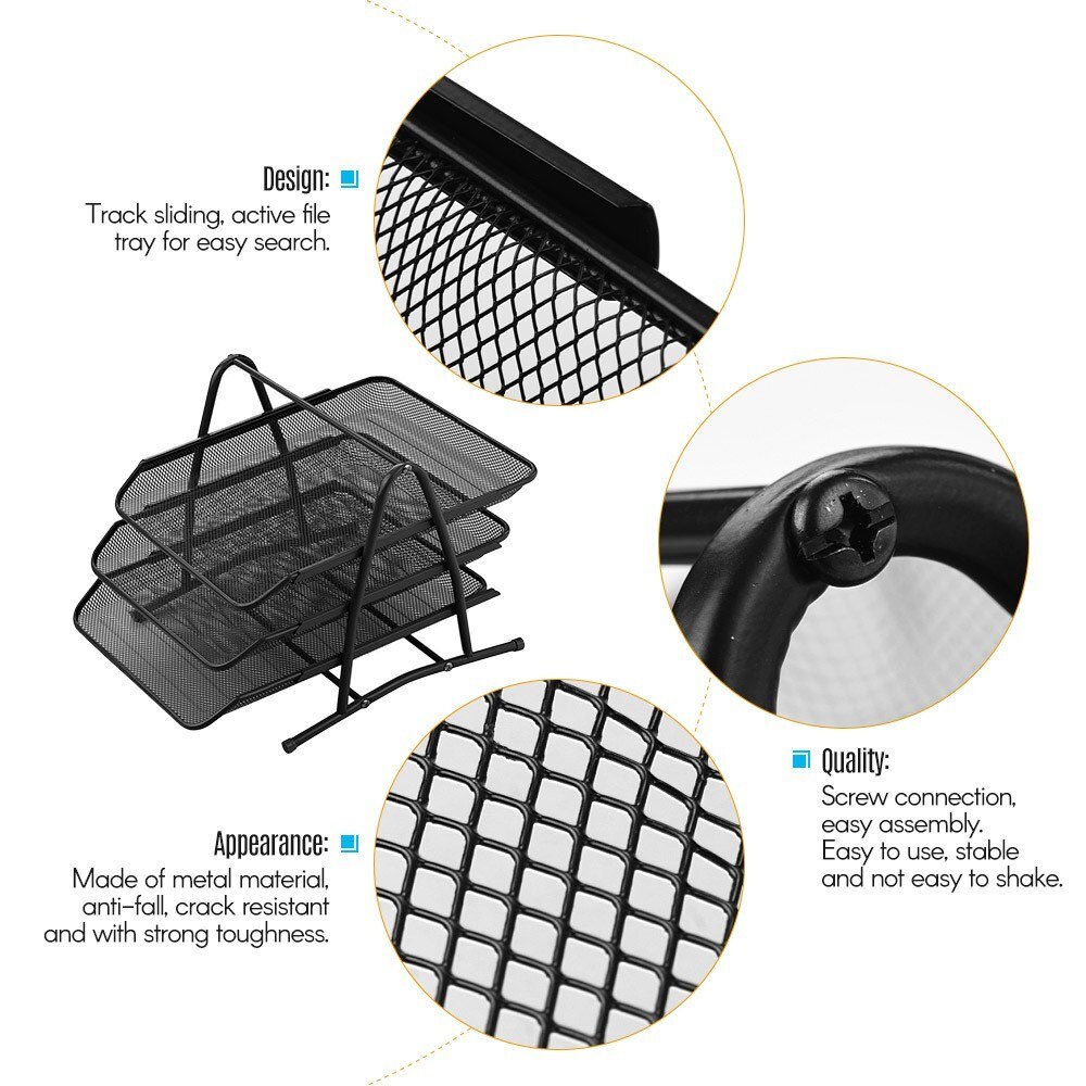 3-Tier Metal Mesh File Document Letter Paper Tray ... – Grandado