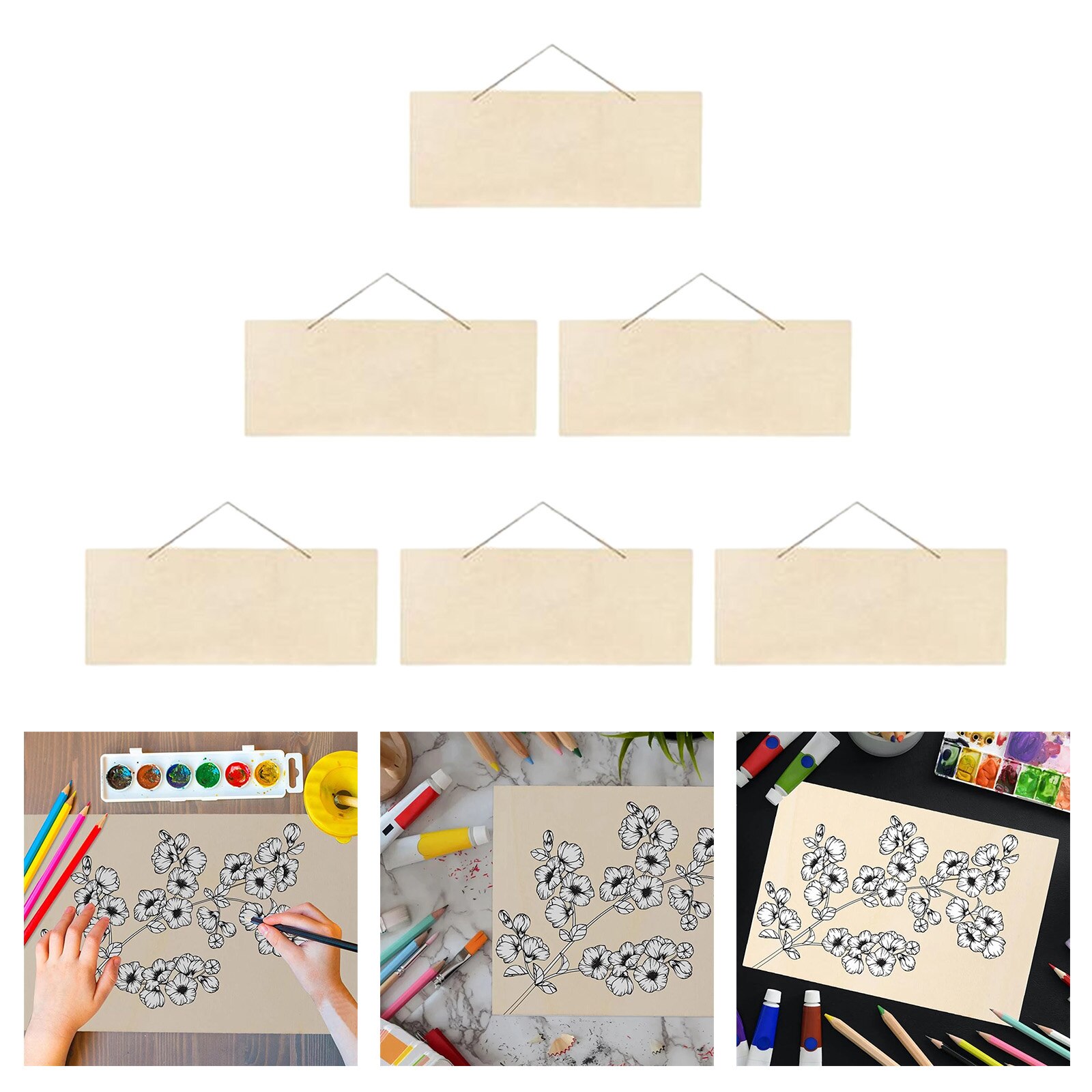 6Pieces Wooden Hanging Plaque Blank Door Sign Boar... – Grandado