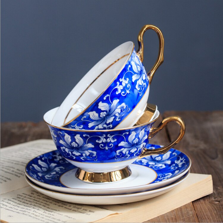 High-grade bone china coffee cup dish blue and whi... – Vicedeal