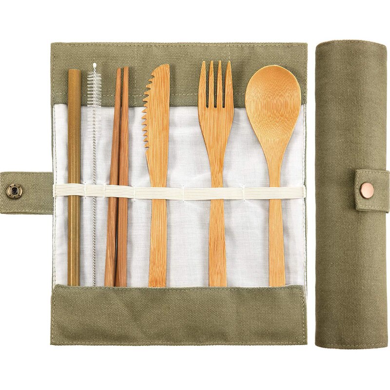 7-Piece Wooden Flatware Cutlery Set Bamboo Straw S... – Vicedeal