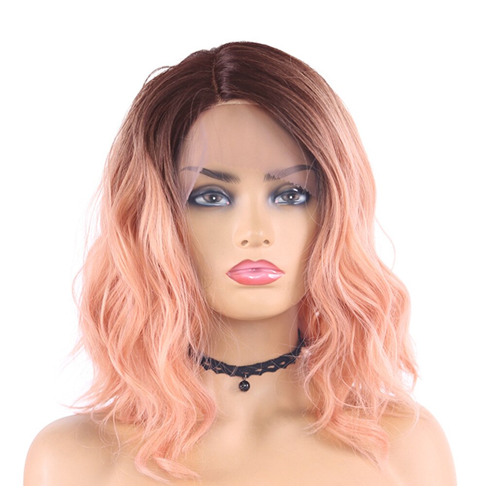 Ombre Pink Synthetic Lace Front Wigs Natural Wave ... – Grandado