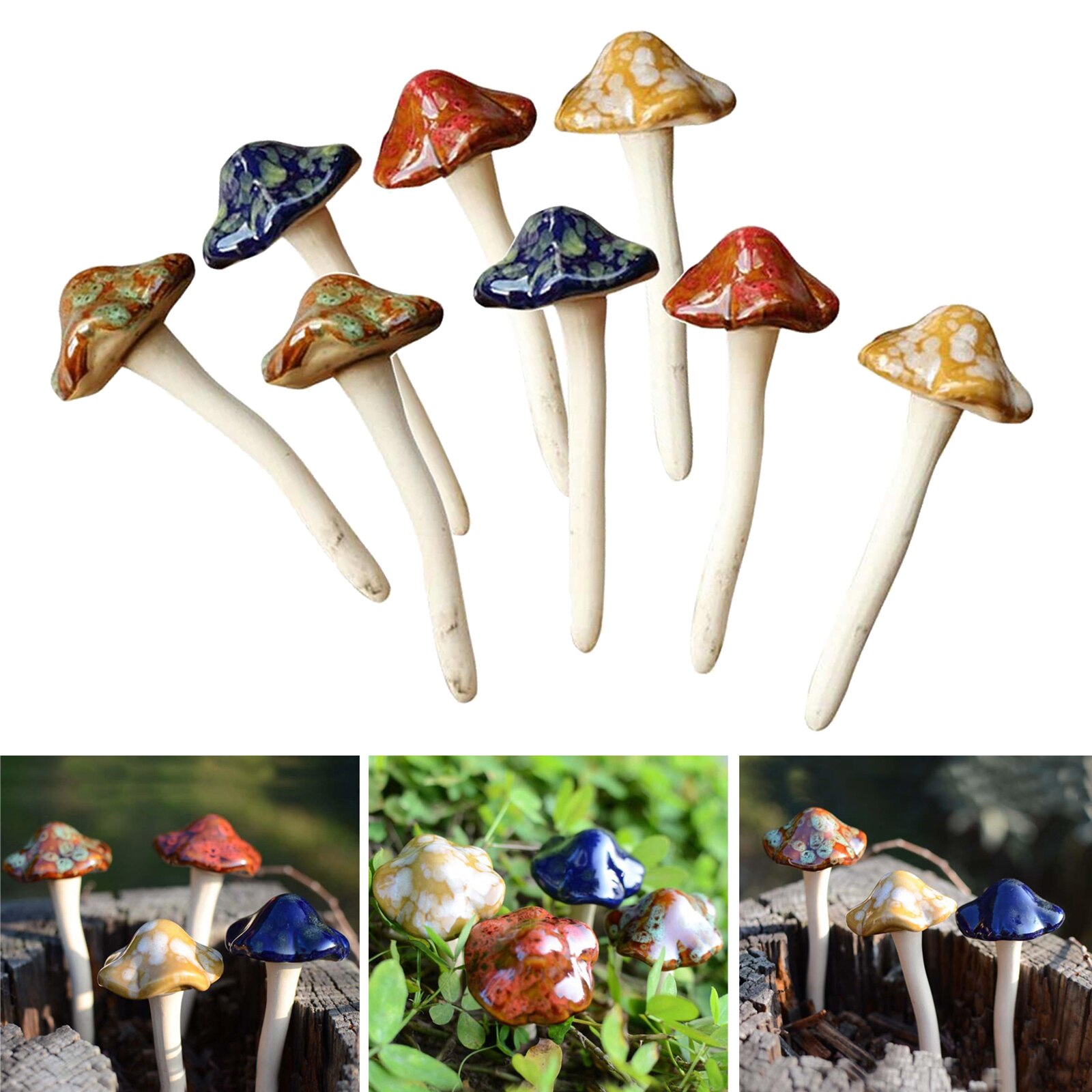 8Pcs Garden Ornaments Toadstools Ceramic Fairy Dec... – Grandado