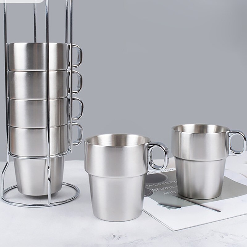 250Ml Rvs Cups Met Houder Double Layer Cups Met Ha... – Grandado