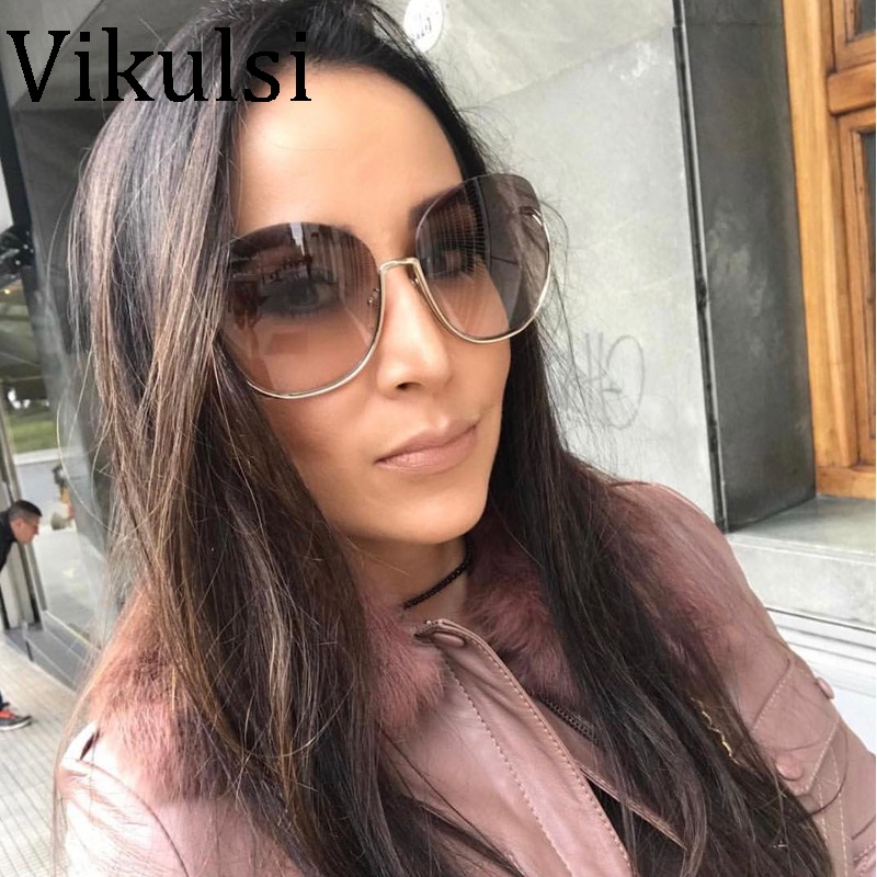 Rimless Gradient Sunglasses Women Luxury Brand Ove... – Grandado