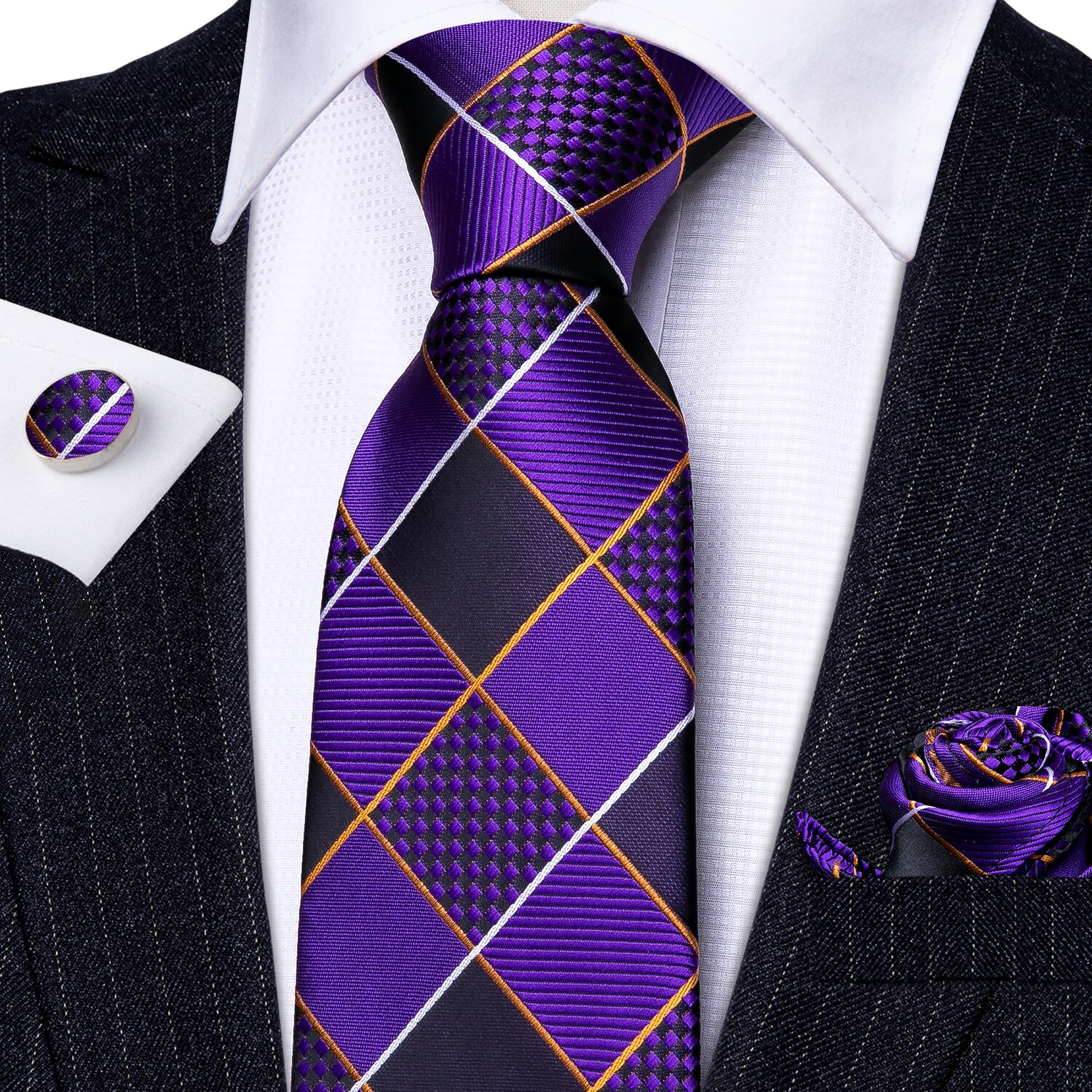 Luxury Purple Plaid 100% Silk Ties For Men Suit We... – Grandado