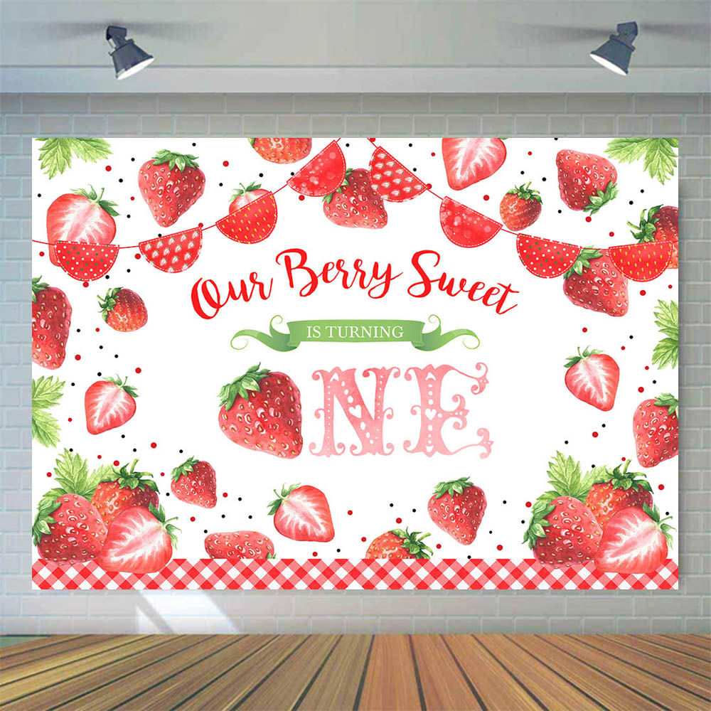 Mocsicka Strawberry Theme Kids Birthday Backdrop G... – Grandado
