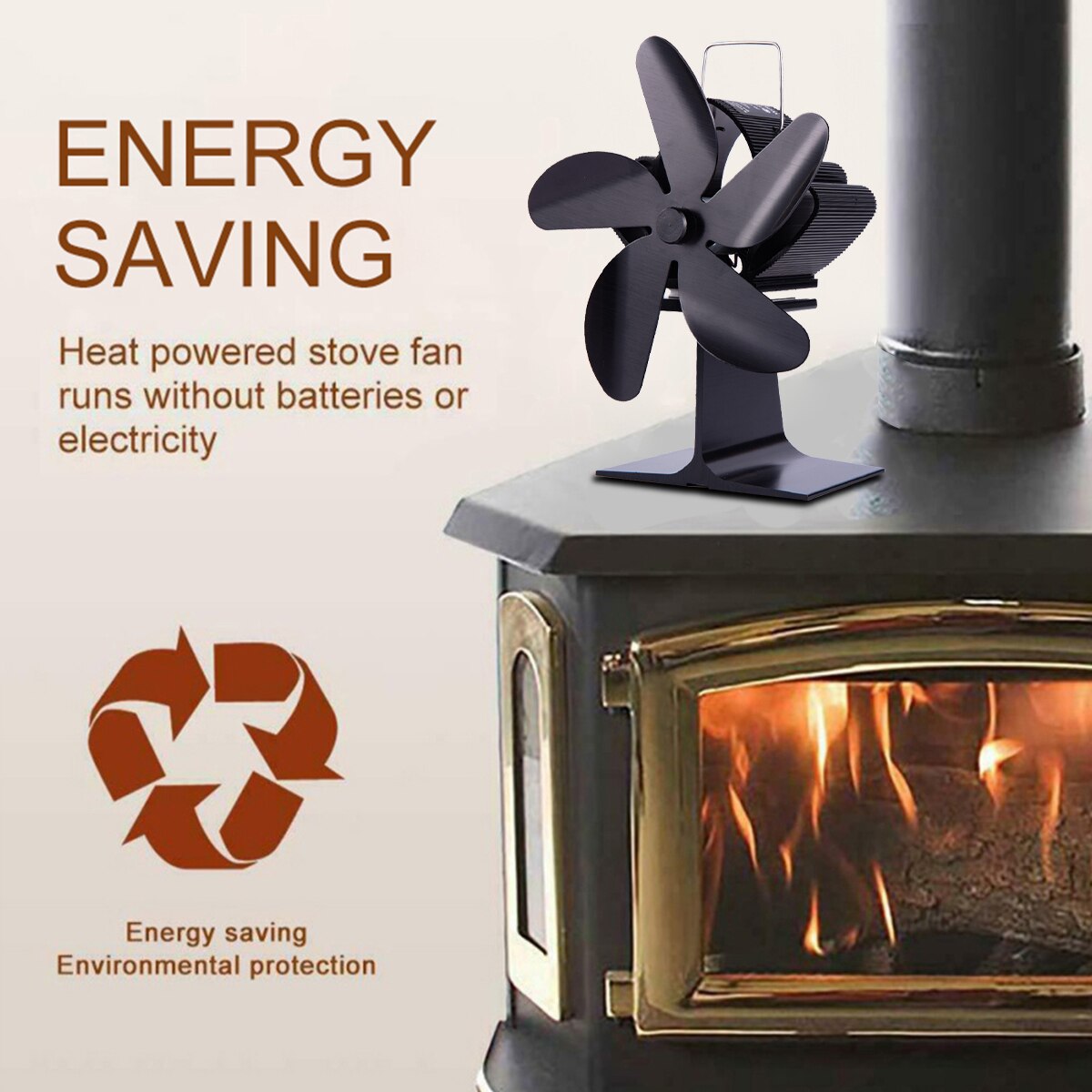 5 Blades Stove Fan Super Quiet Heat Powered Saving... – Grandado