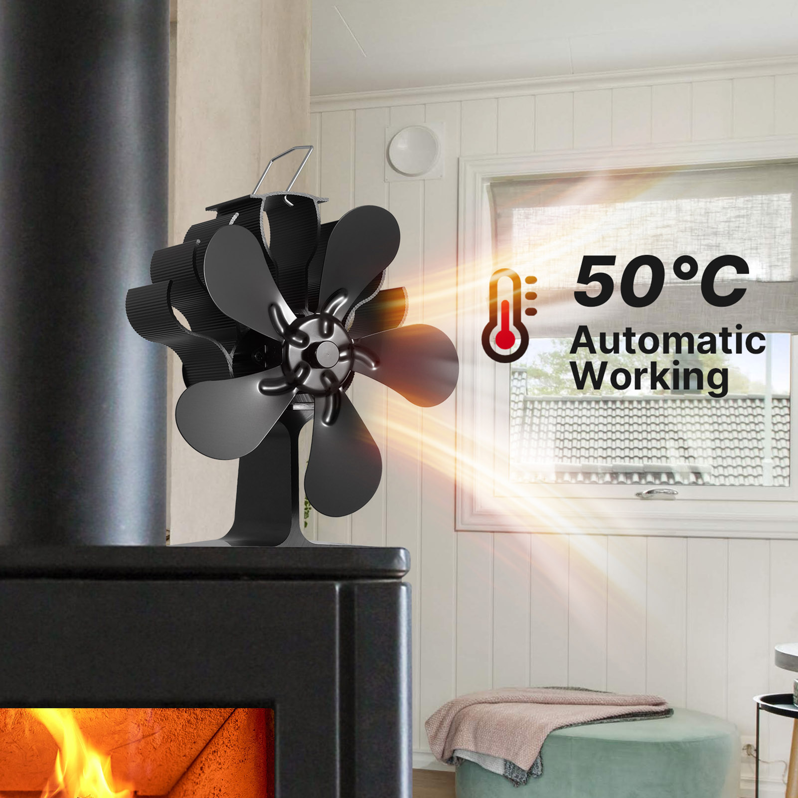 5-Blade Heat Powered Wood Stove Fan Fireplace Fan ... – Grandado